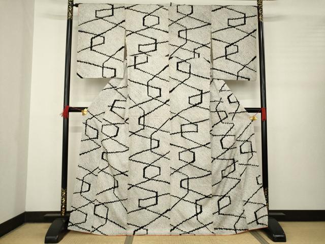 平和屋着物●上質な小紋　本疋田絞り　総絞り　幾何学文様　正絹　逸品　AABB3825ck