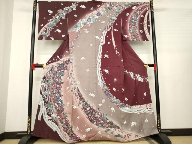 平和屋着物●訪問着　辻が花　舞花文　正絹　逸品　AABB3840ck