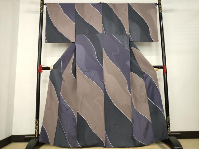 平和屋着物●上質な小紋　よろけ斜縞　正絹　逸品　AABB3864ck