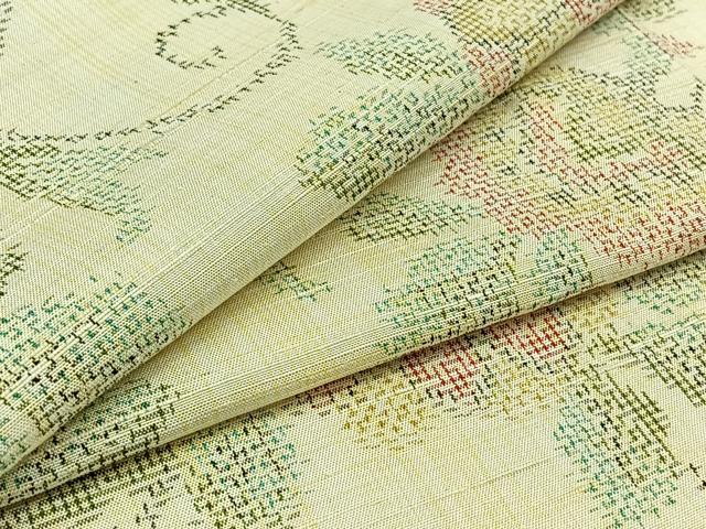 平和屋着物▽上質な紬 　単衣　 花唐草文　正絹　逸品　未使用　AABB3897jh