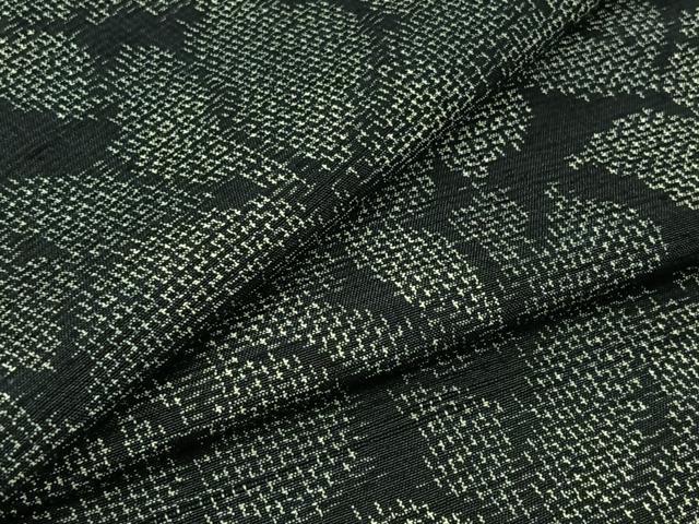 平和屋着物▽上質な紬　単衣　花づくし文　黒地　正絹　逸品　AABB3903jh