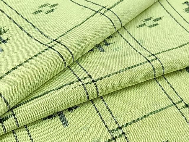 平和屋着物▽上質な紬　単衣　格子花文　正絹　逸品　AABB3910jh