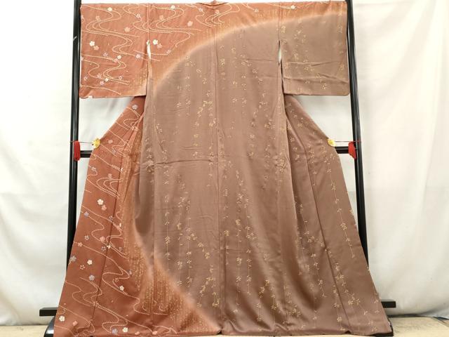 平和屋着物●訪問着　絞り　流水花文　枝垂れ柳　暈し染め　金彩　ロング丈　正絹　逸品　AABB4173cs