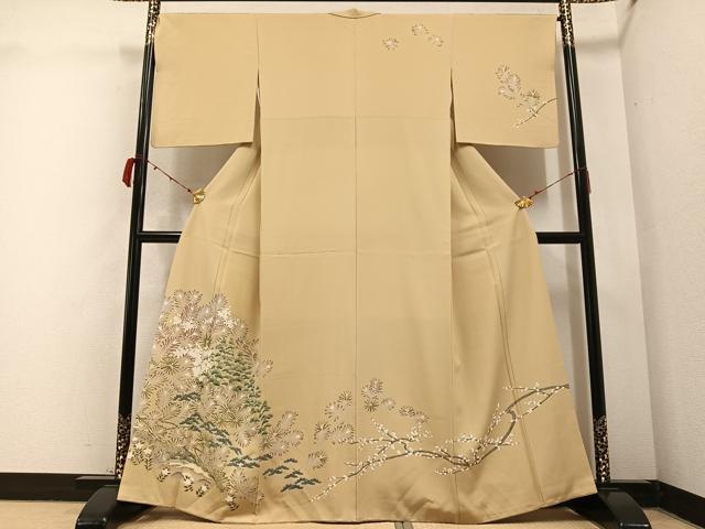 平和屋着物●訪問着　友禅　梅松文　正絹　逸品　AABB4329ph