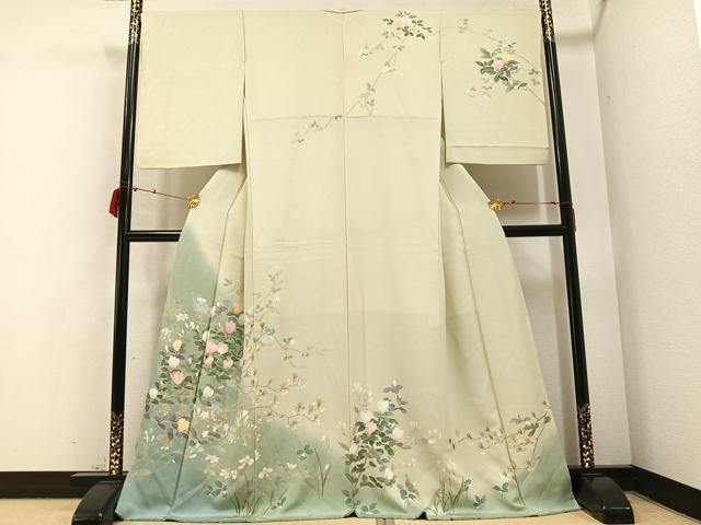 平和屋着物●訪問着　友禅　枝花文　暈し染め　正絹　逸品　AABB4375ph