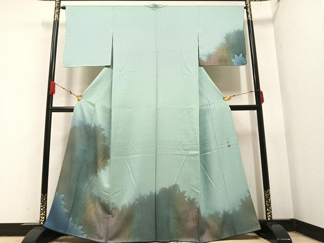 平和屋着物●訪問着　作家物　九洋　草木シルエット　正絹　逸品　未使用　AABB4398ph