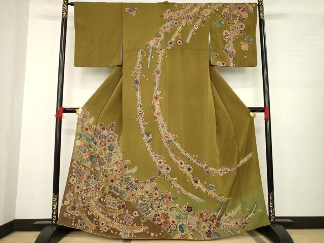 平和屋着物●訪問着　中国三大刺繍　汕頭刺繍　スワトウ刺繍　相良刺繍　総刺繍　更紗花文　金糸　鬼しぼ縮緬　正絹　逸品　AABB4420ck