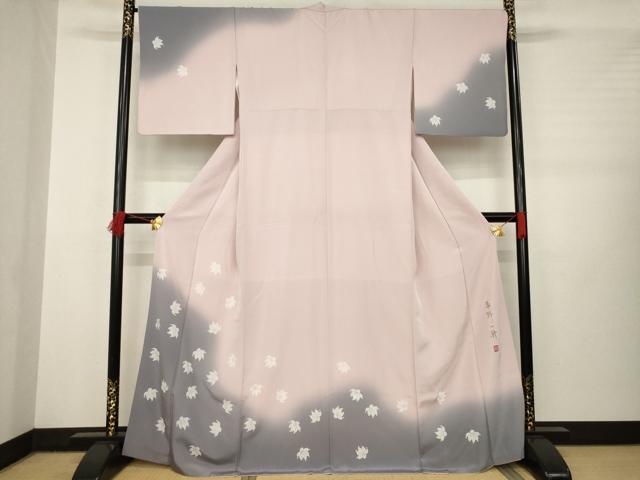 平和屋着物●染色作家　草野一騎　訪問着　舞花文　暈し染め　金彩　正絹　逸品　AABB4425ck