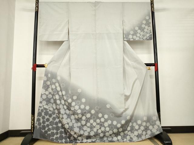 平和屋着物●本塩沢　訪問着　やまだ織　雪輪文　暈し染め　正絹　逸品　AABB4426ck