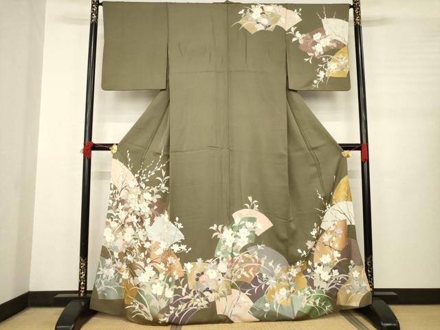 平和屋着物●訪問着　友禅　作家物　地紙重ね花文　金彩　正絹　逸品　AABB4427ck