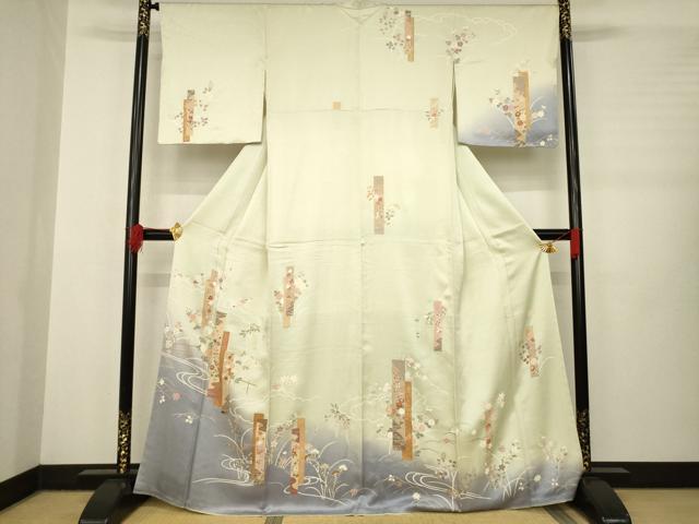 平和屋着物●訪問着　作家物　短冊花文　暈し染め　金彩　正絹　逸品　AABB4436ck