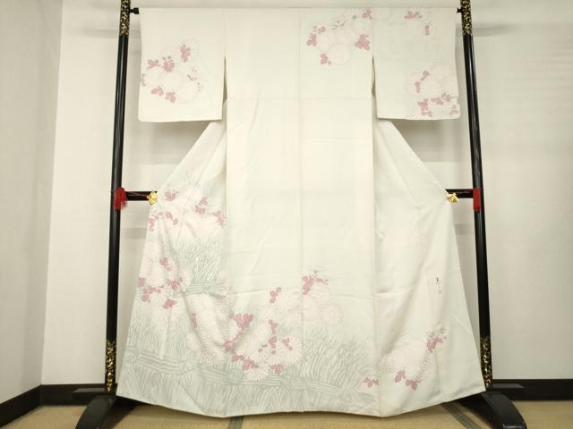 平和屋着物●京友禅の第一人者　松井青々　訪問着　草花文　銀彩　正絹　逸品　AABB4446ck