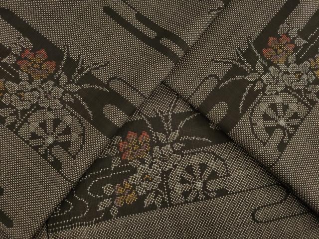 平和屋着物●本場大島紬　一元7マルキ　エ霞花文　正絹　逸品　AABB4478ck