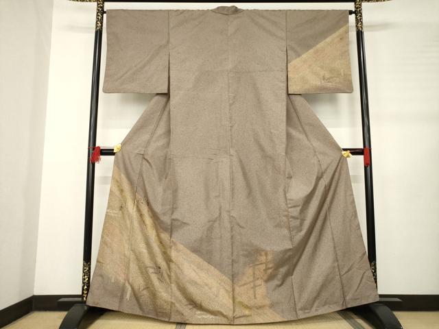 平和屋着物●本場染大島紬　訪問着　刺繍　草花文　金彩　正絹　逸品　AABB4480ck