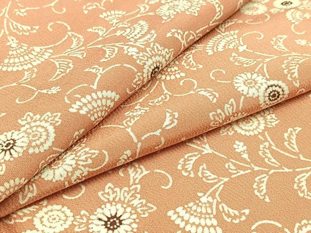 平和屋着物▽上質な小紋　単衣　更紗花文　正絹　逸品　AABB4483jh