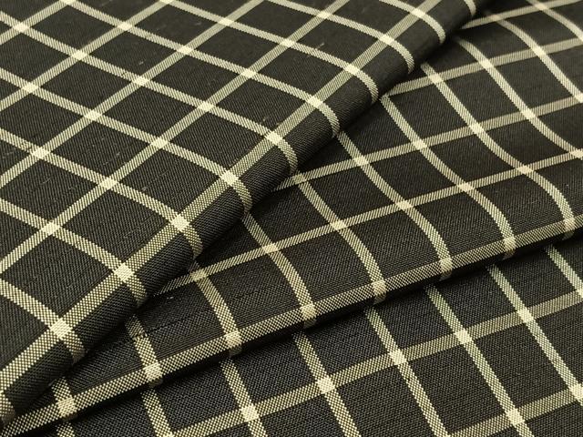 平和屋着物▽男性　紬　単衣　格子　黒地　正絹　逸品　AABB4492jh