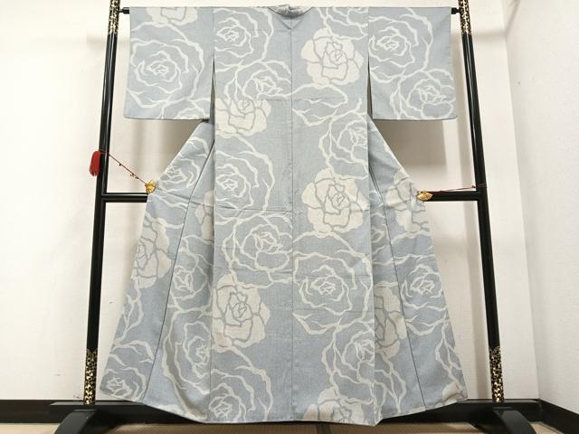 平和屋着物●上質な小紋　お召地　薔薇　バラ　正絹　逸品　AABB5140ph