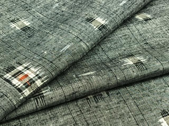 平和屋着物▽上質な紬　単衣　絣柄　正絹　逸品　AABB5208jh