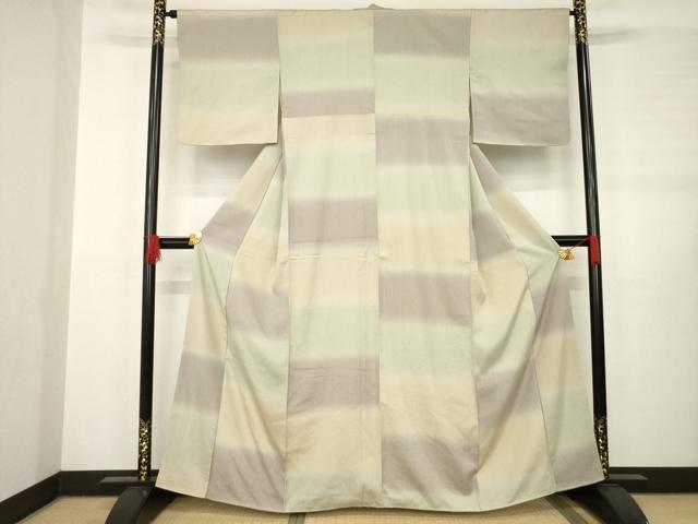 平和屋着物●上質な小紋　横段文　紬ちりめん　正絹　逸品　AABB5427ck