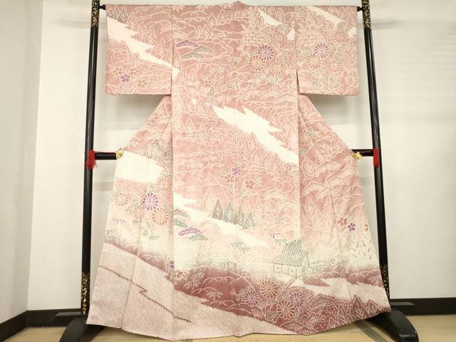 平和屋着物●訪問着　絞り　風景花文　正絹　逸品　AABB5432ck