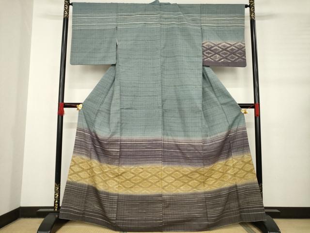 平和屋着物●訪問着　紬地　横段文　ろうけつ染　正絹　逸品　AABB5439ck