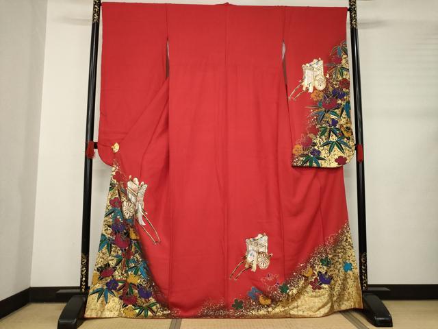 平和屋着物●豪華振袖　御所車花文　橘　笹　金銀彩　正絹　逸品　AABB5457ck