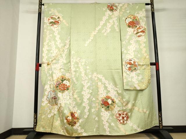 平和屋着物●豪華振袖　駒刺繍　雪輪花文　金彩　正絹　逸品　AABB5462ck