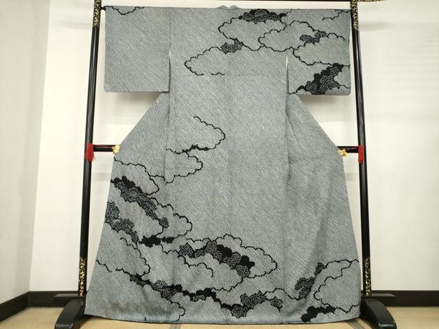 平和屋着物●訪問着　総絞り　雲重ね吉祥文　黒地　正絹　逸品　AABB5474ck