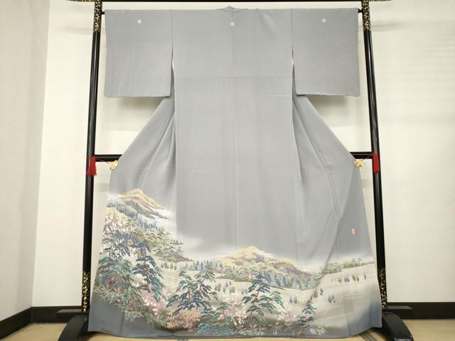 平和屋着物●十日町友禅作家　岡村蒼風　色留袖　遠山風景文　暈し染め　正絹　逸品　AABB5479ck