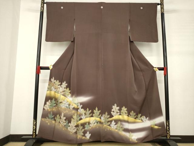 平和屋着物●豪華色留袖　駒刺繍　遠山樹林文　金彩　正絹　逸品　AABB5480ck