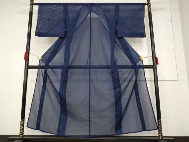 平和屋着物＊夏物　色無地　絽　留紺色　洗える着物　AABB5884st