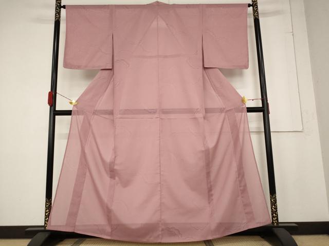 平和屋着物＊夏物　色無地　絽　雲取り紋紗　退紅色　洗える着物　未使用　AABB5902st