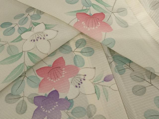 平和屋着物＊夏物　小紋　絽　草花文　洗える着物　AABB5906st