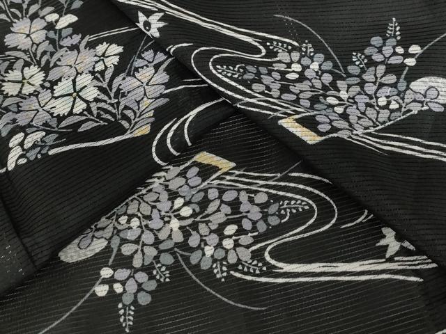 平和屋着物＊夏物　小紋　絽　流水草花文　金彩　洗える着物　AABB5908st