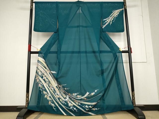 平和屋着物＊夏物　訪問着　絽　熨斗枝花文　金彩　洗える着物　AABB5909st