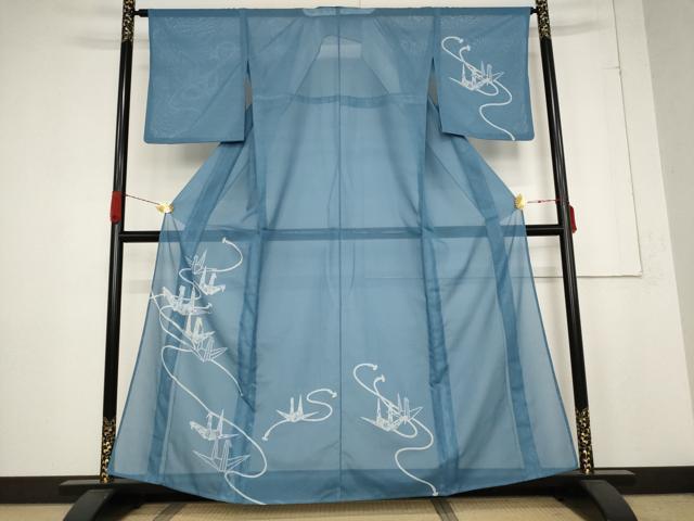 平和屋着物＊夏物　訪問着　絽　折り鶴　金彩　洗える着物　AABB5910st