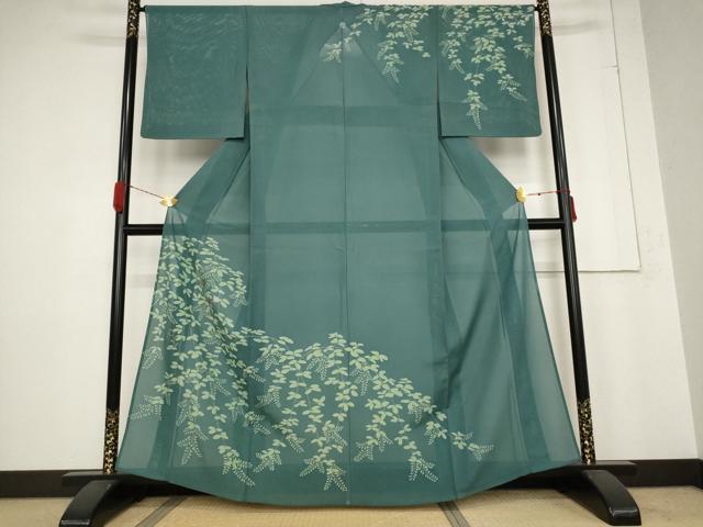 平和屋着物＊夏物　訪問着　絽　草花文　銀糸　正絹　逸品　AABB5918st