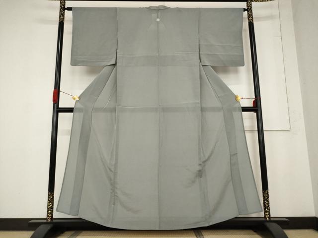 平和屋着物＊夏物　本加賀友禅作家　成竹登茂男監修　色無地　絽縮緬　桔梗鼠色　正絹　逸品　AABB5944st