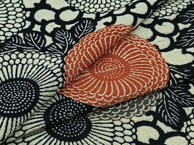 平和屋着物▽上質な小紋　単衣　紬地　型染め　花尽くし　正絹　逸品　AABB6221jh