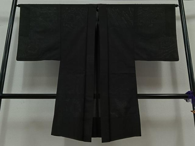 平和屋着物▽男性　羽織　スリーシーズン　春夏秋　塵除け　黒色　正絹　逸品　AABB6225jh