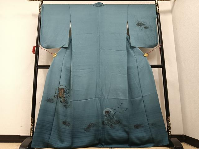 平和屋着物●訪問着　作家物　井上泰秋　手描き　風神雷神　暈し染め　金彩　正絹　逸品　AABB6246ph
