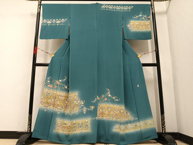 平和屋着物●手描友禅　奥田秀水　訪問着　花唐草文　暈し染め　金彩　正絹　逸品　AABB6257ph