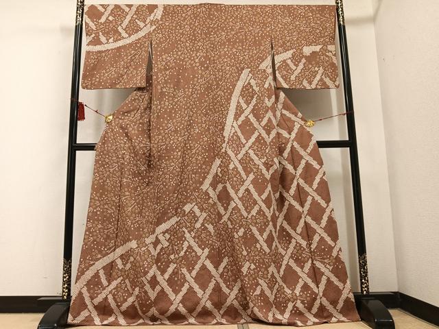 平和屋着物●訪問着　絞り　草木文　正絹　逸品　AABB6298ph