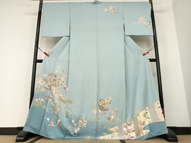 平和屋着物●訪問着　友禅　短冊花文　暈し染め　金彩　正絹　逸品　AABB6335zg