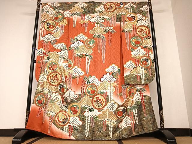 平和屋着物●豪華振袖　駒刺繍　飛鶴花蝶文丸文　暈し染め　金彩　正絹　逸品　AABB6348zg