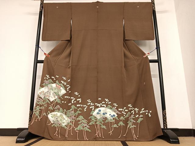 平和屋着物●本加賀友禅作家　柿本市郎　色留袖　地紙重ね花鳥松文　正絹　逸品　AABB6352zg