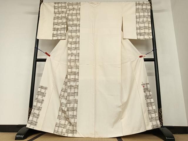 平和屋着物●染色作家　児玉任弘　訪問着　紬地　段違い文　正絹　逸品　AABB6365zg