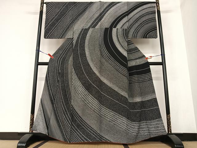 平和屋着物●訪問着　円文　黒地　正絹　逸品　AABB6374zg