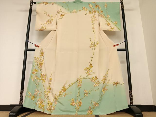 平和屋着物●訪問着　手描き　枝花文　金彩　正絹　逸品　AABB6389zg
