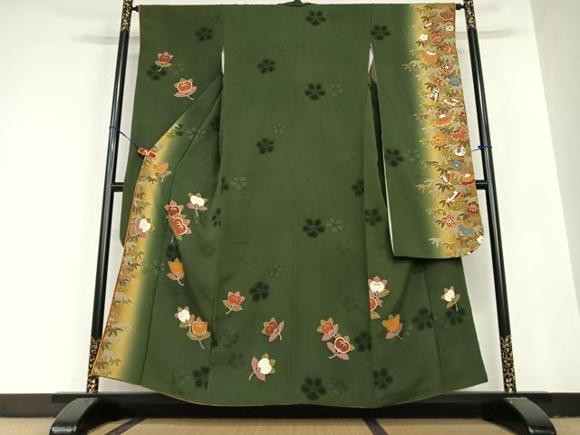 平和屋着物●豪華振袖　駒刺繍　橘　笹　暈し染め　金彩　十二単風　正絹　逸品　AABB6397zg